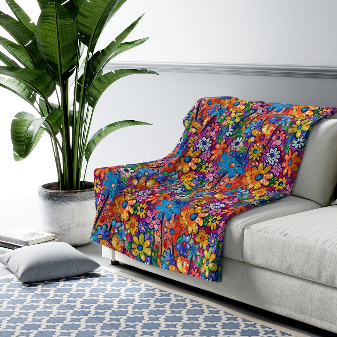 Hippie Flower Seamless Pattern JPG, Groovy Aesthetic Garden Floral ...