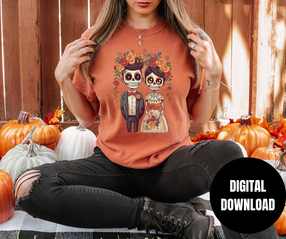 Sugar Skull Bride and Groom Skeleton PNG, Funny Wedding Couple ...