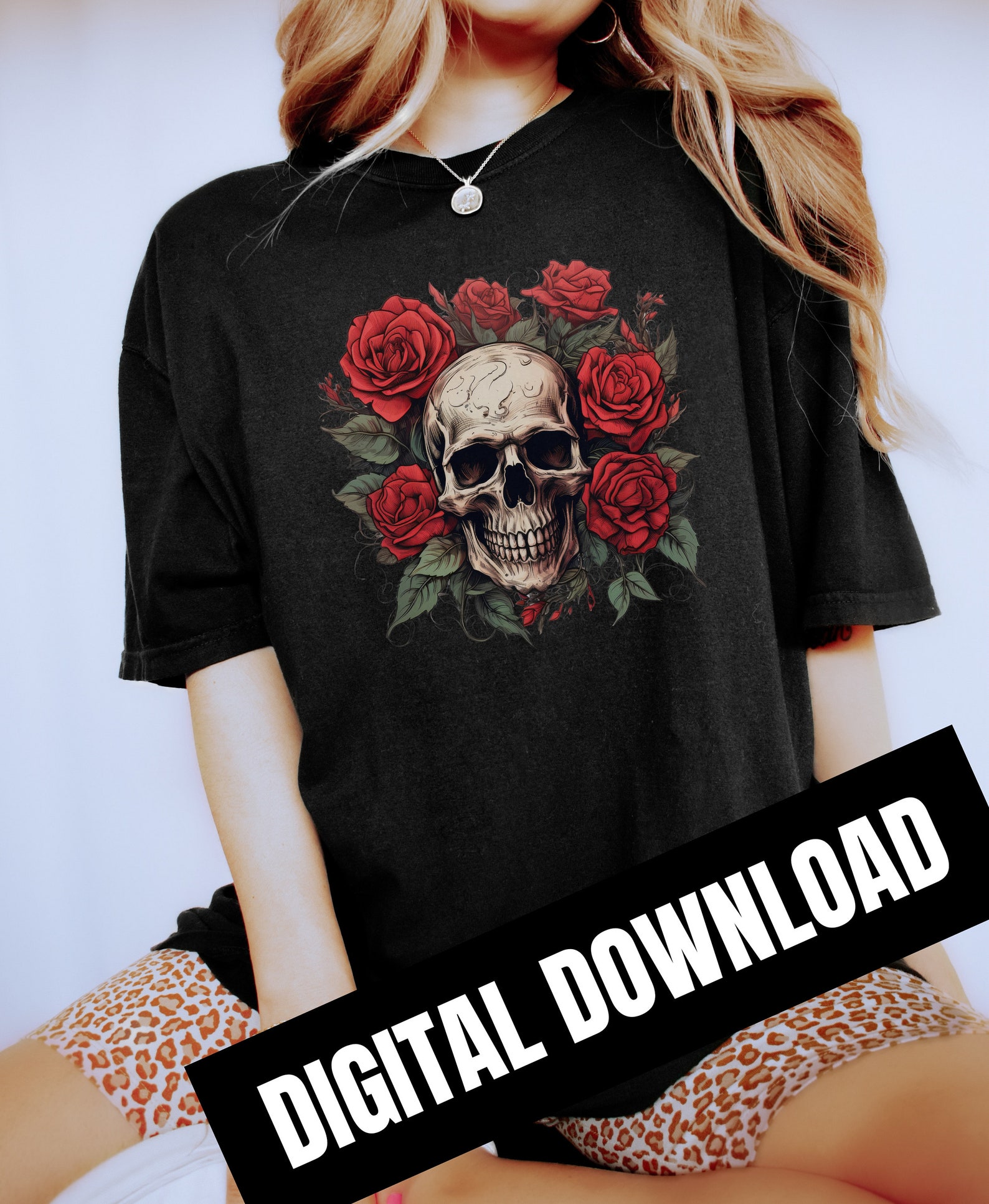 Retro Red Roses Skull PNG, Gothic Skull Skeleton Floral, Sublimation ...