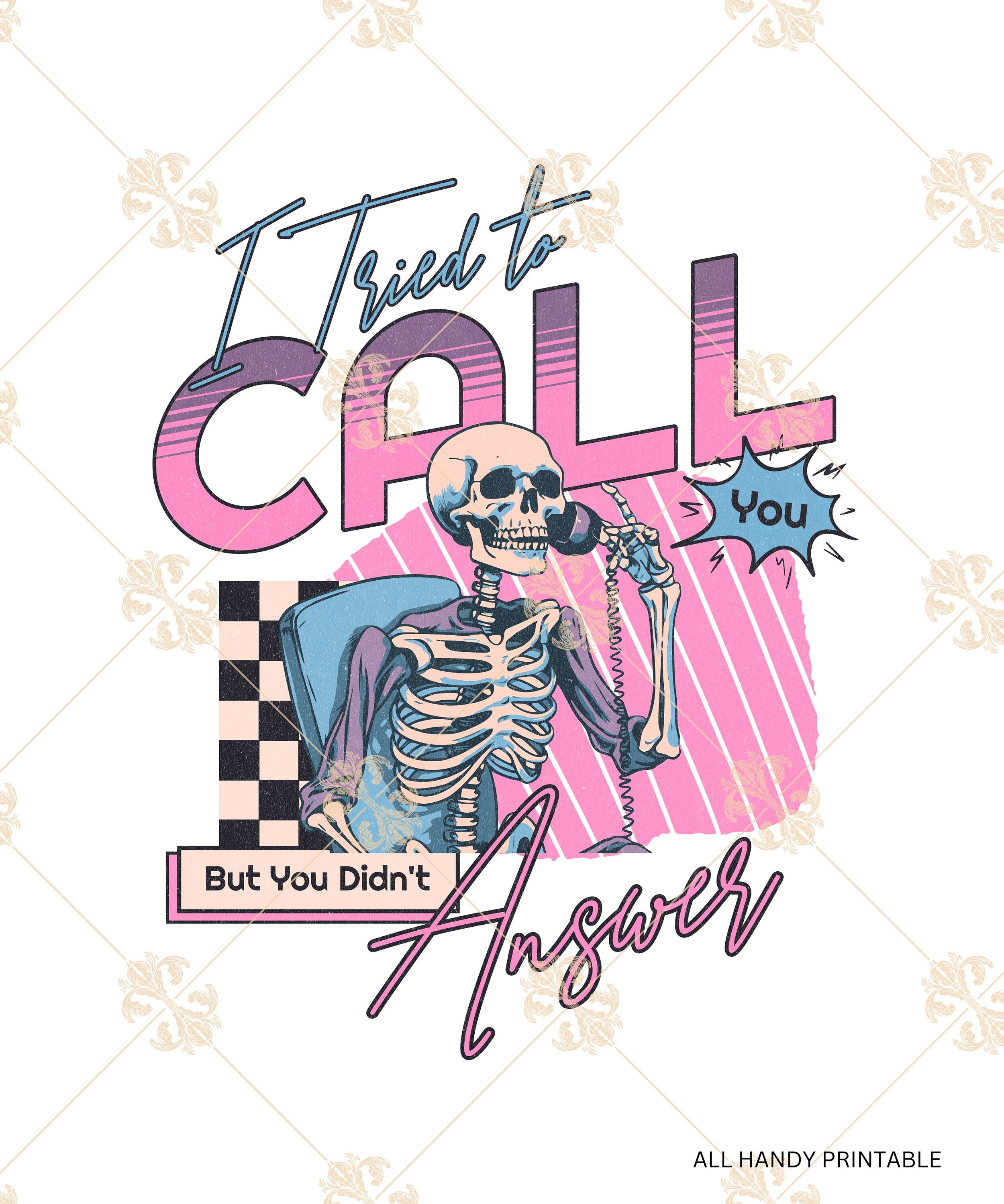 Funny Retro Skeleton PNG, Skeleton Calling, Vintage Skull Lover ...