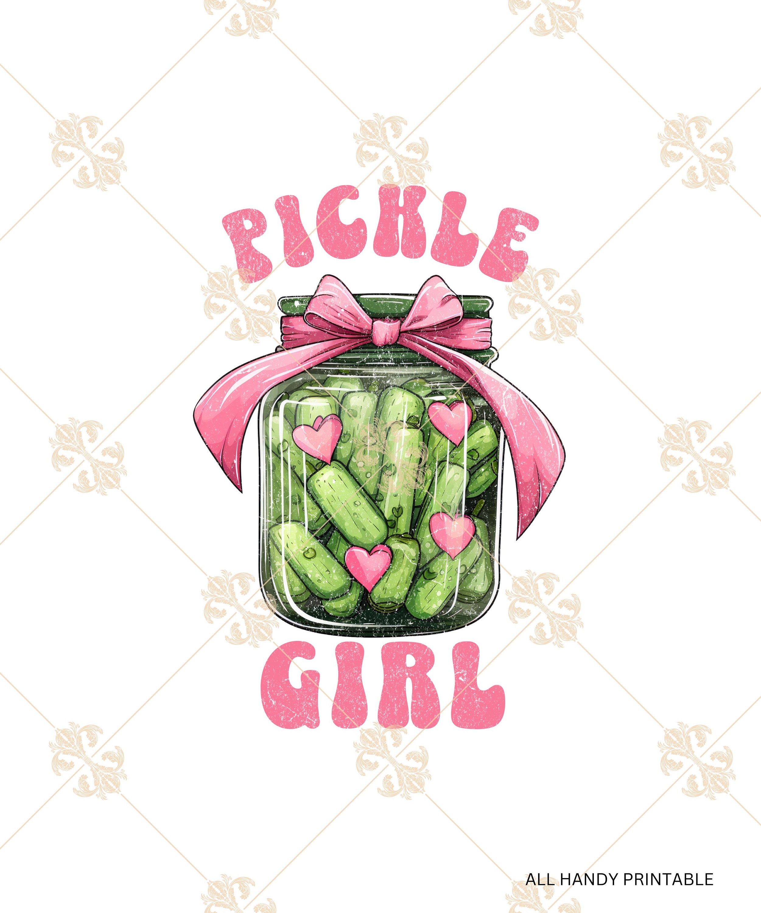 Vintage Pickle Girl Pink PNG, Cute Quirkie Gherkin Lovers, Pickle Jar ...