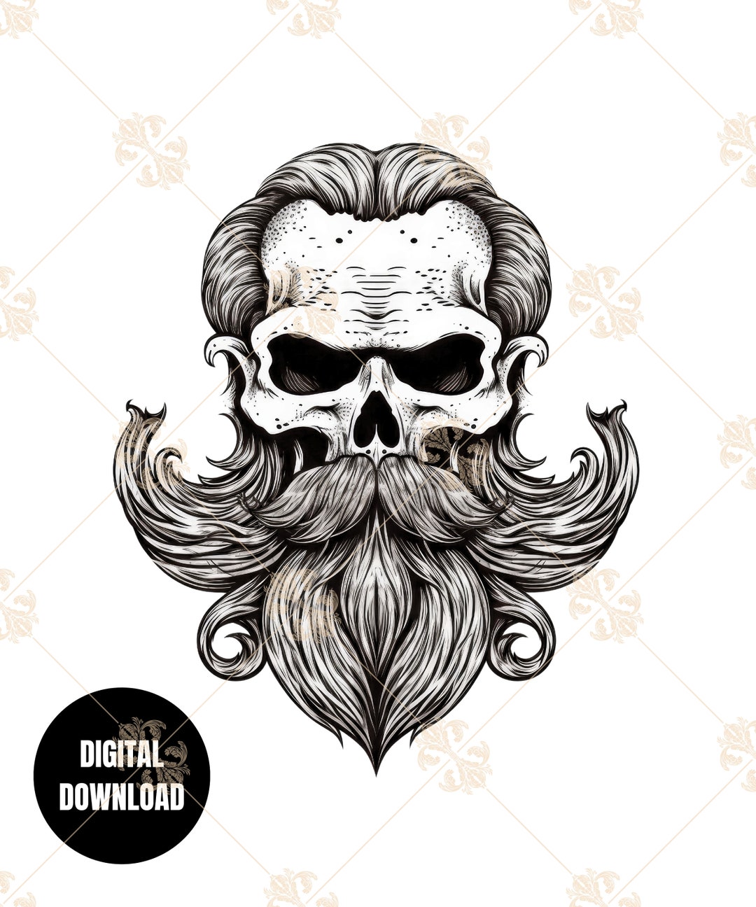 Bearded Skull PNG, Skull Skeleton With Beard, Gothic Skull Sublimation ...
