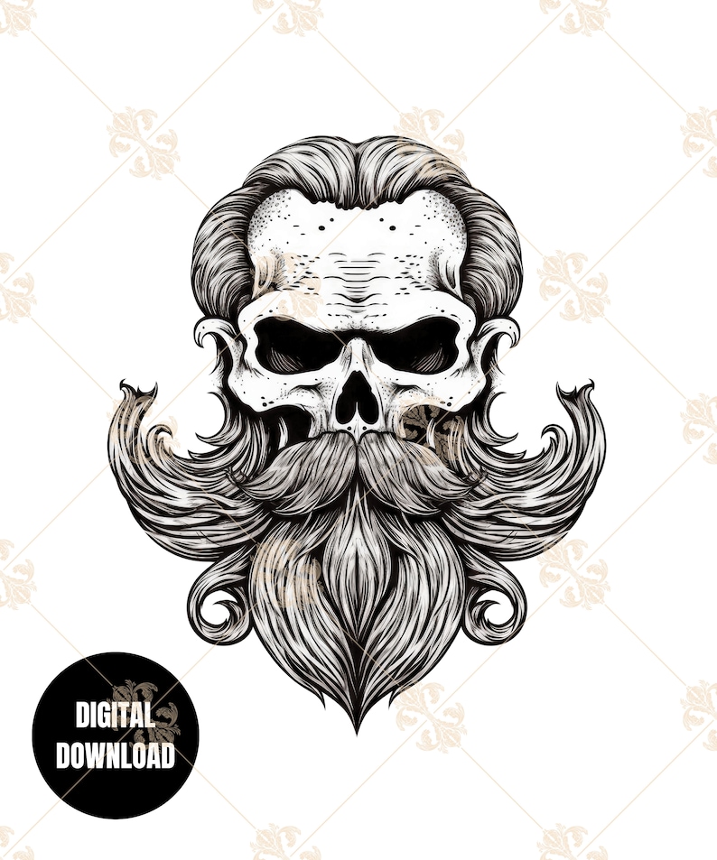 Bearded Skull PNG, Skull Skeleton With Beard, Gothic Skull Sublimation ...