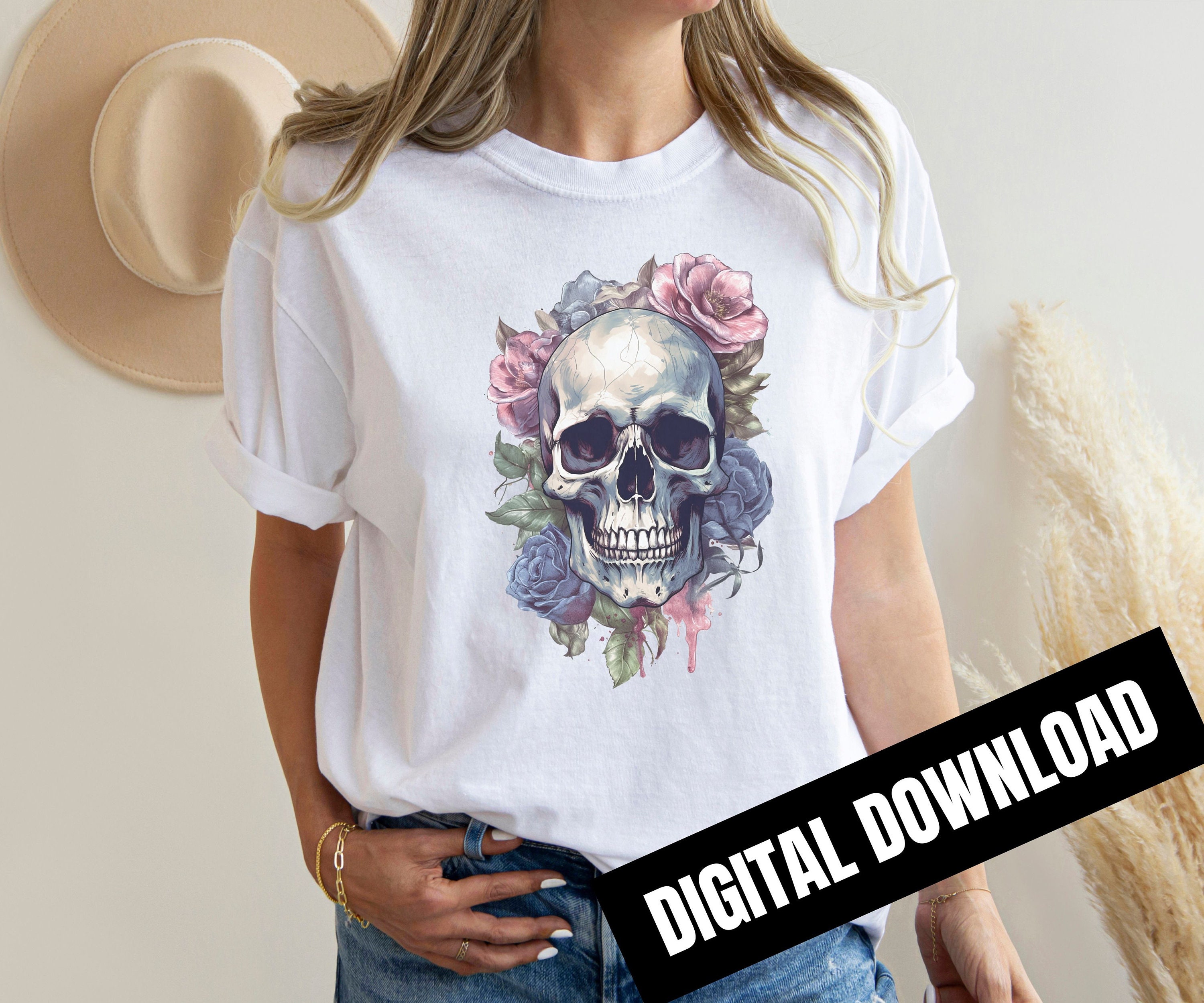 Skull With Bridal Roses PNG, Bride Skull Floral, Skull Sublimation ...