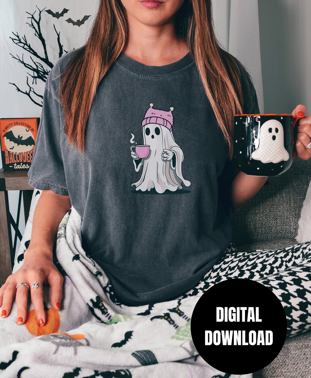 Cute Ghost Drinking Coffee PNG, Funny Halloween, Ghouls Love Coffee ...