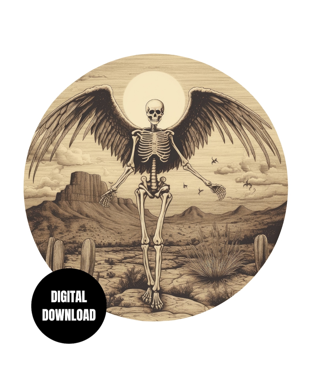 Angel Skeleton PNG, Retro Western Skull Skeleton Angel Wings ...