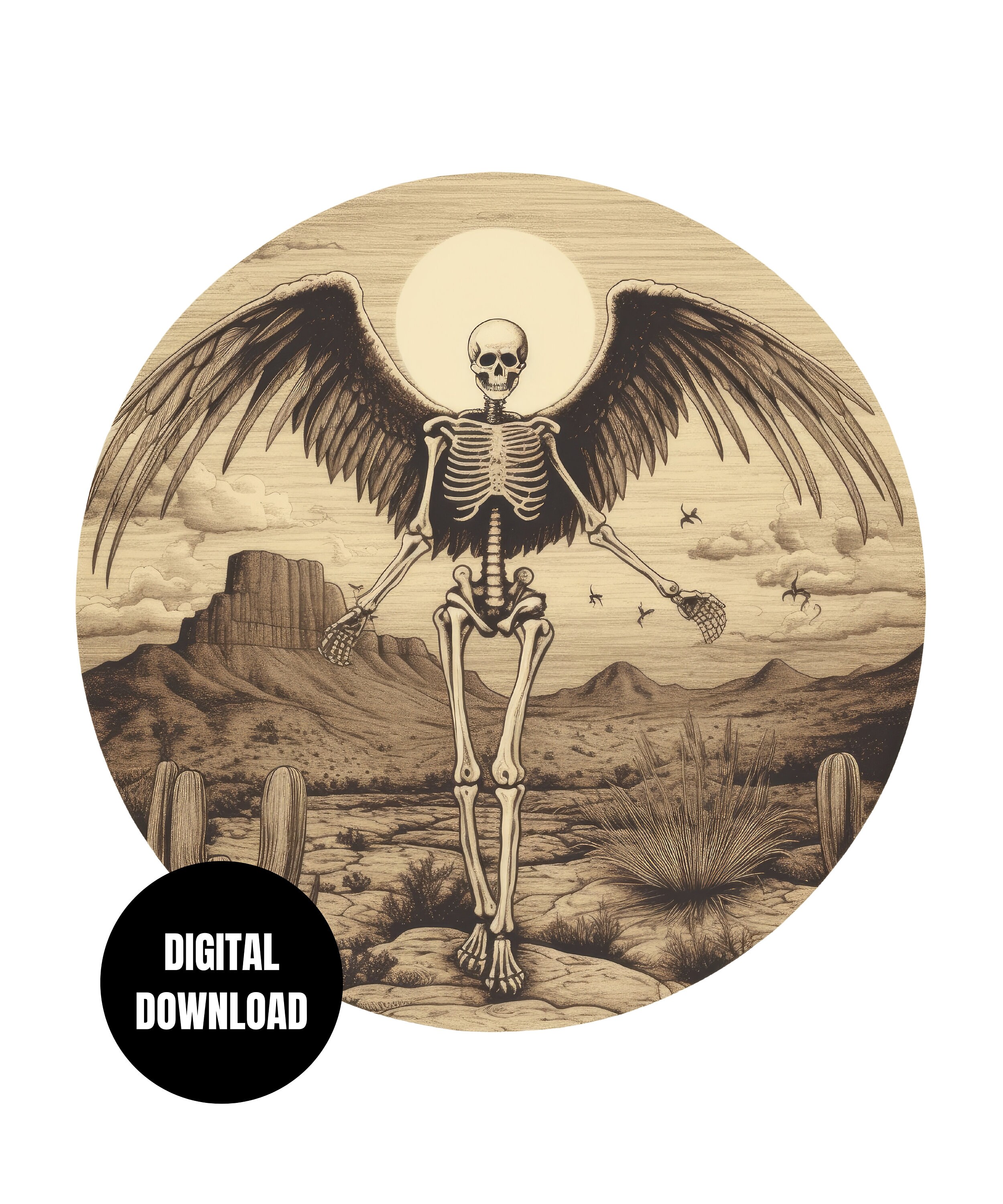 Angel Skeleton PNG, Retro Western Skull Skeleton Angel Wings ...