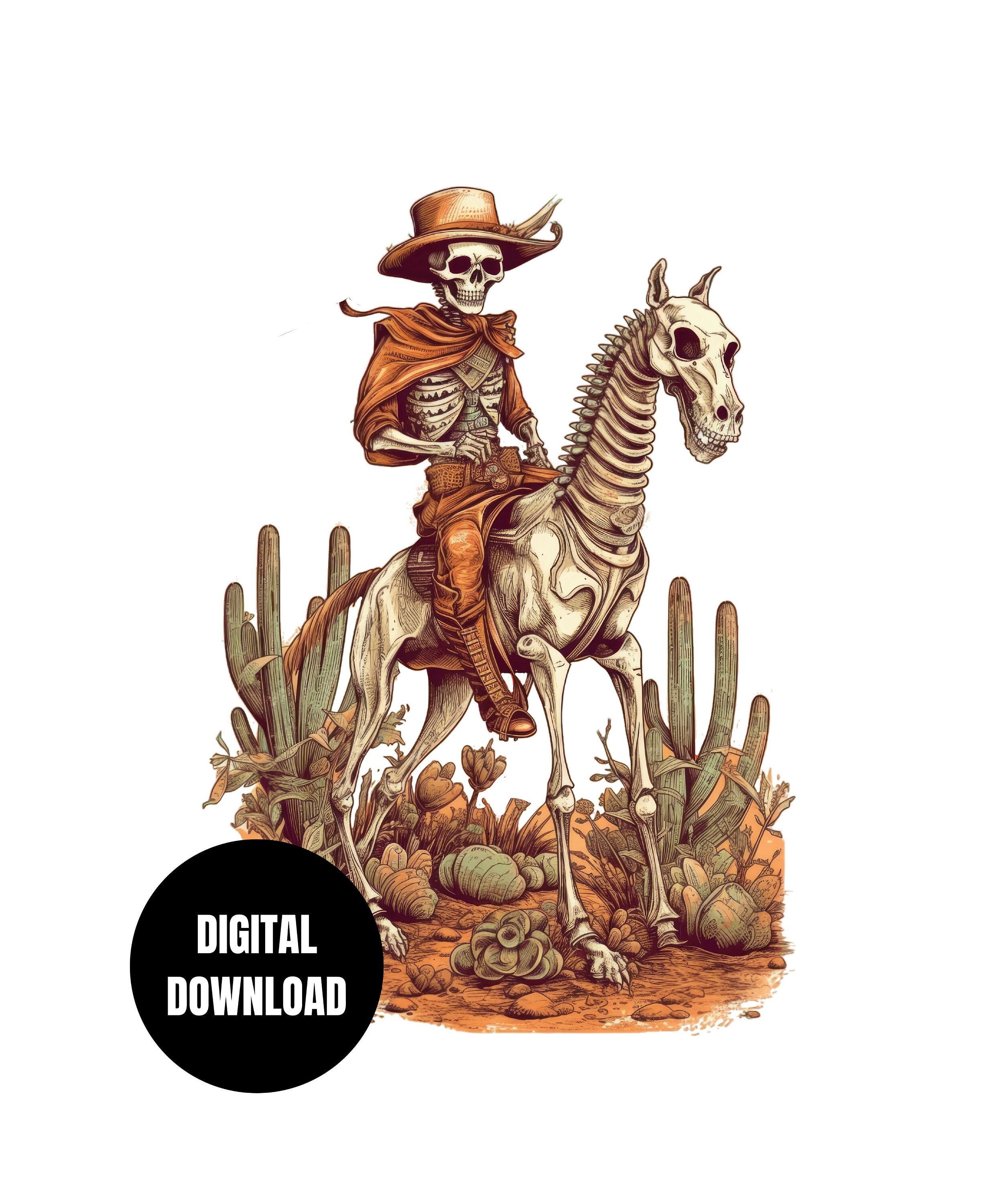 Desert Cowboy Skeleton PNG, Retro Western Wild West Sublimation ...