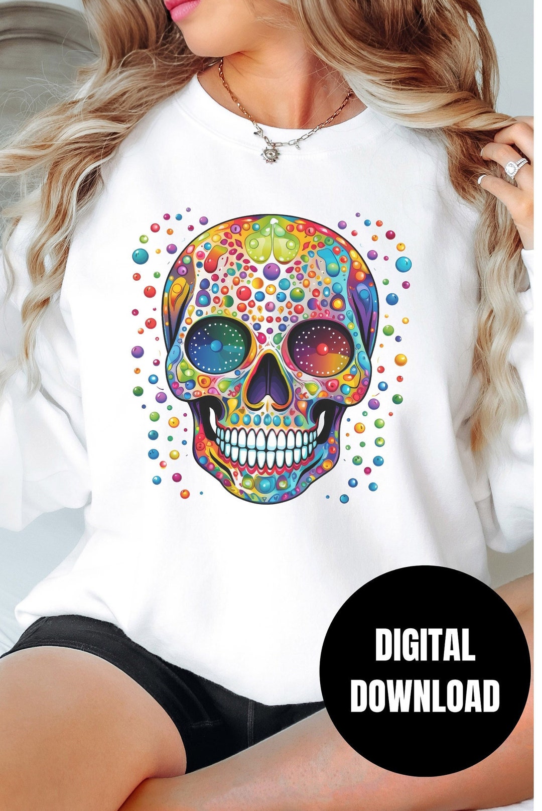 Dot Day Skull PNG, Hippie Skeleton, Make Your Mark Skull, Sublimation ...