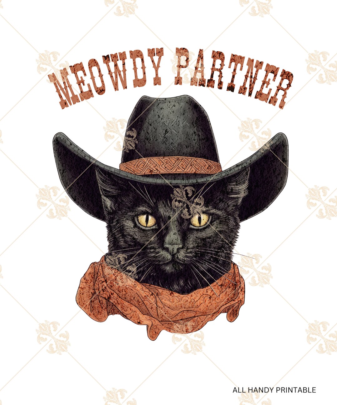 Black Cat Cowboy PNG, Vintage Wild Western Cat, Southwest Sublimation ...