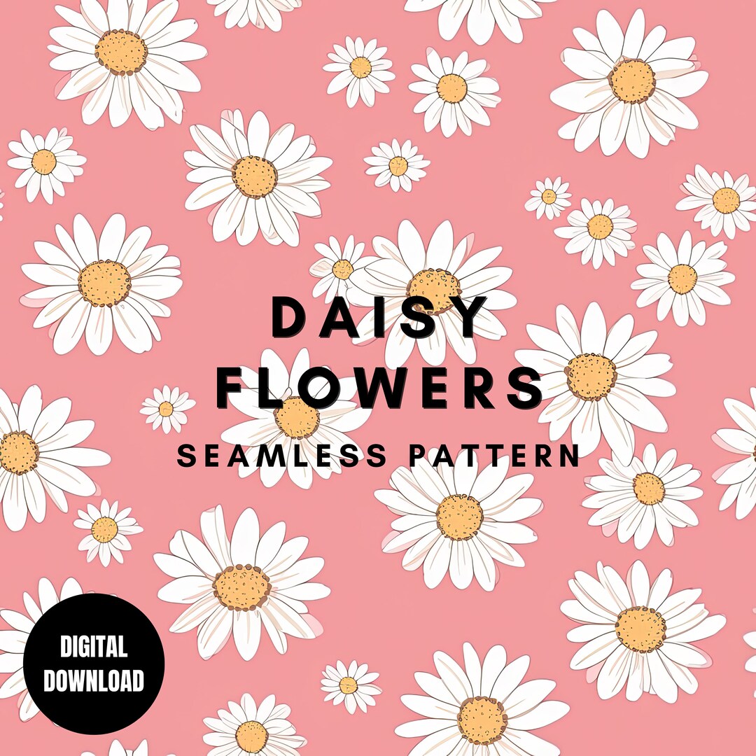 Daisy Flowers Pink Seamless Pattern JPG, Cute Spring Summer Floral ...