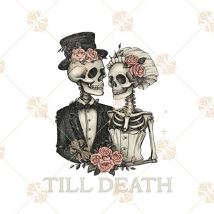 Bride and Groom Skeleton PNG, Gothic Floral Wedding Day Couple ...