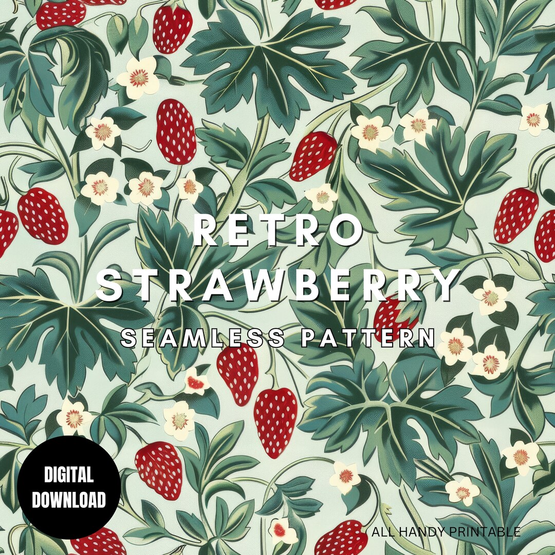 Retro Strawberry Floral Seamless Pattern JPG, Cottagecore Botanical ...