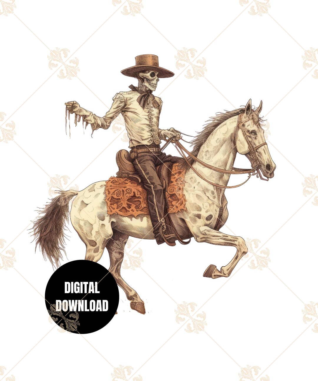 Vintage Cowboy Skeleton PNG, Retro Western Desert Wild West Clipart ...