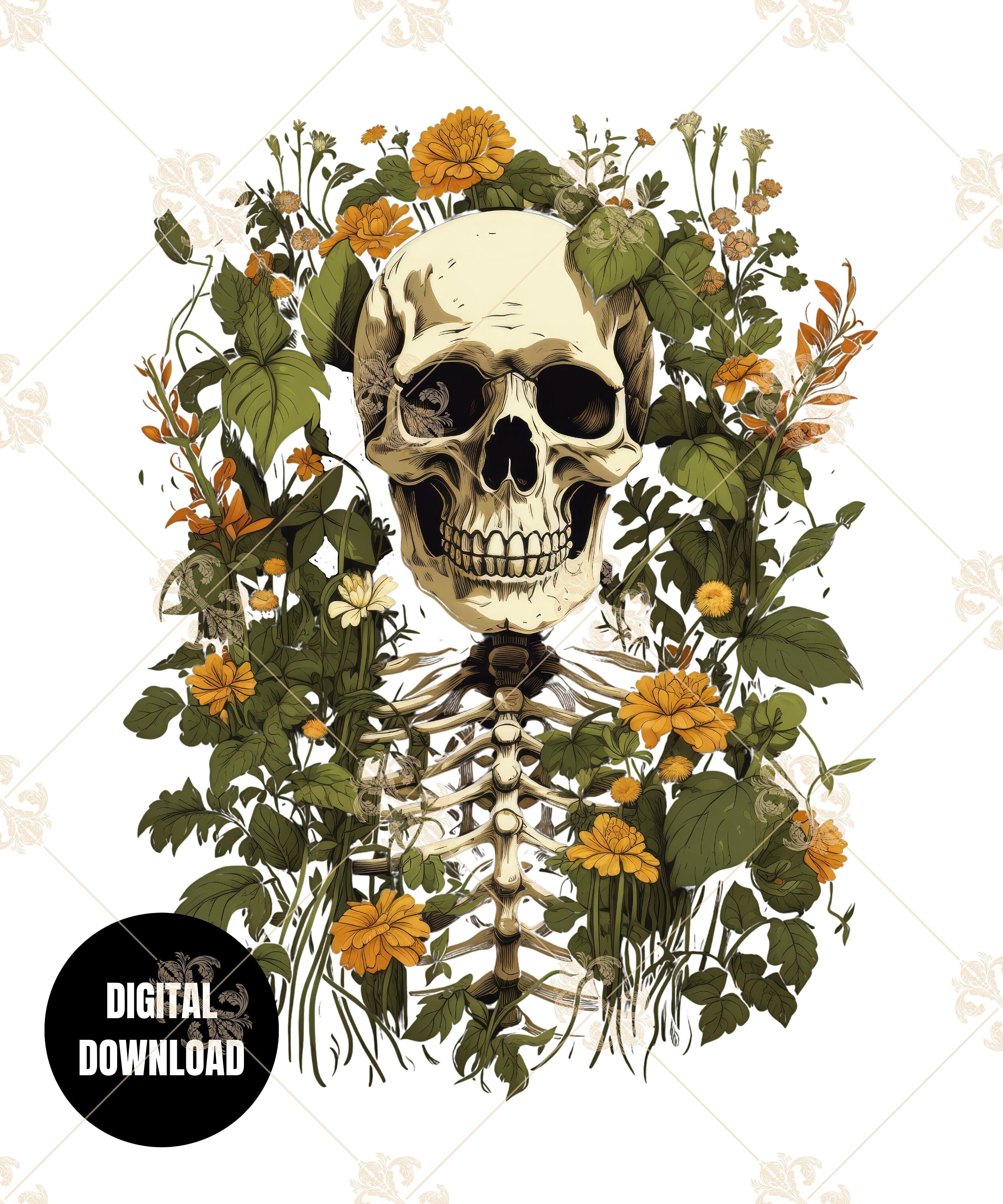 Skeleton Nature Green PNG, Summer Floral Skull, Funny Plant Lovers ...