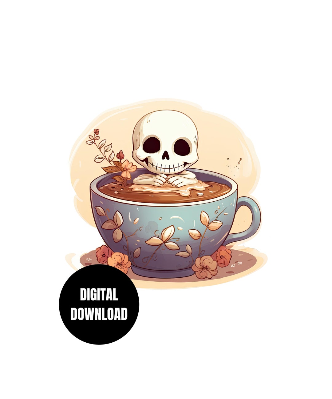 Skeleton in Coffee Cup PNG, Cute Gothic Skull, Coffee Lover Sublimation ...