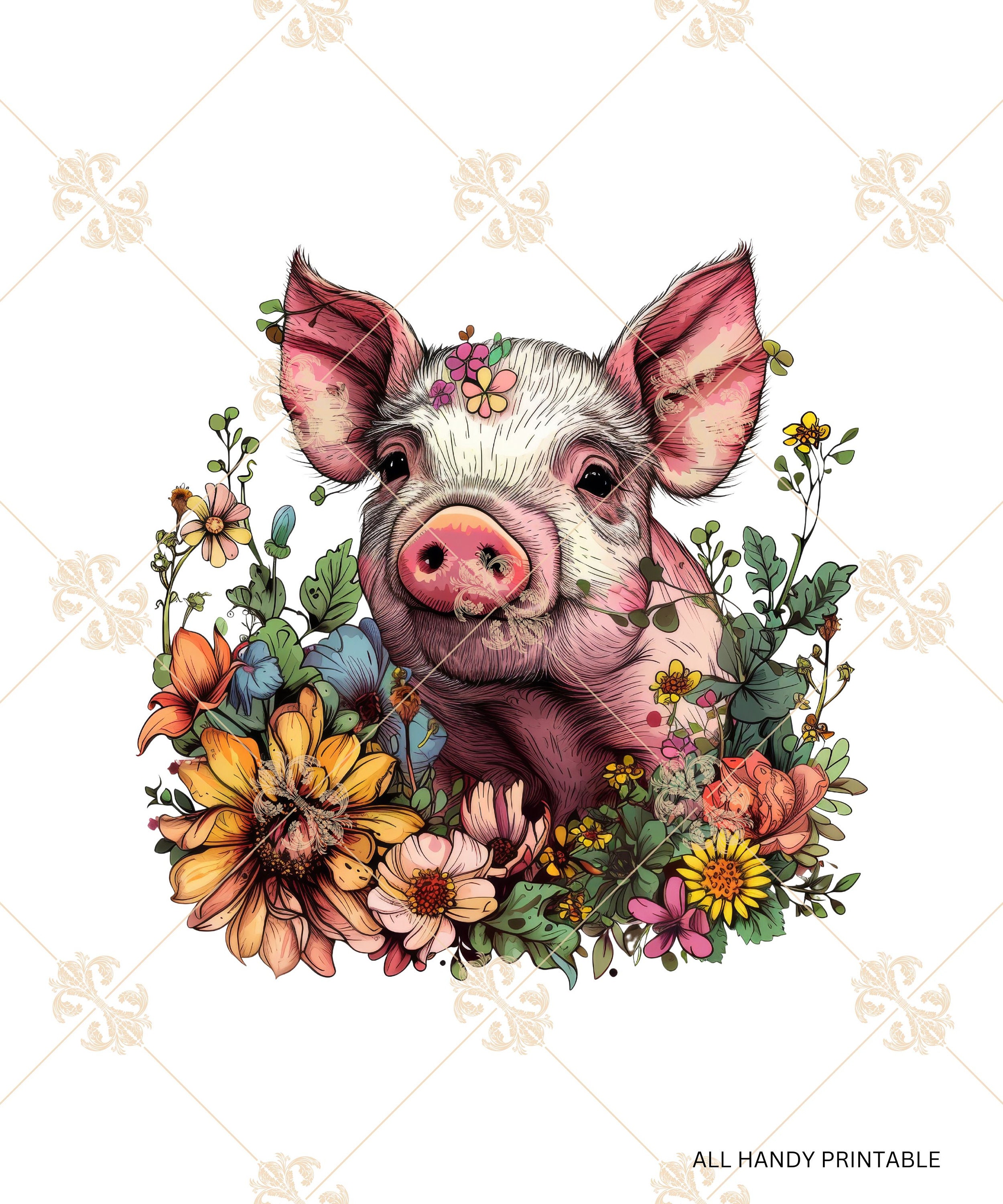 Cottagecore Pig Floral PNG, Western Desert Wild West Sublimation ...