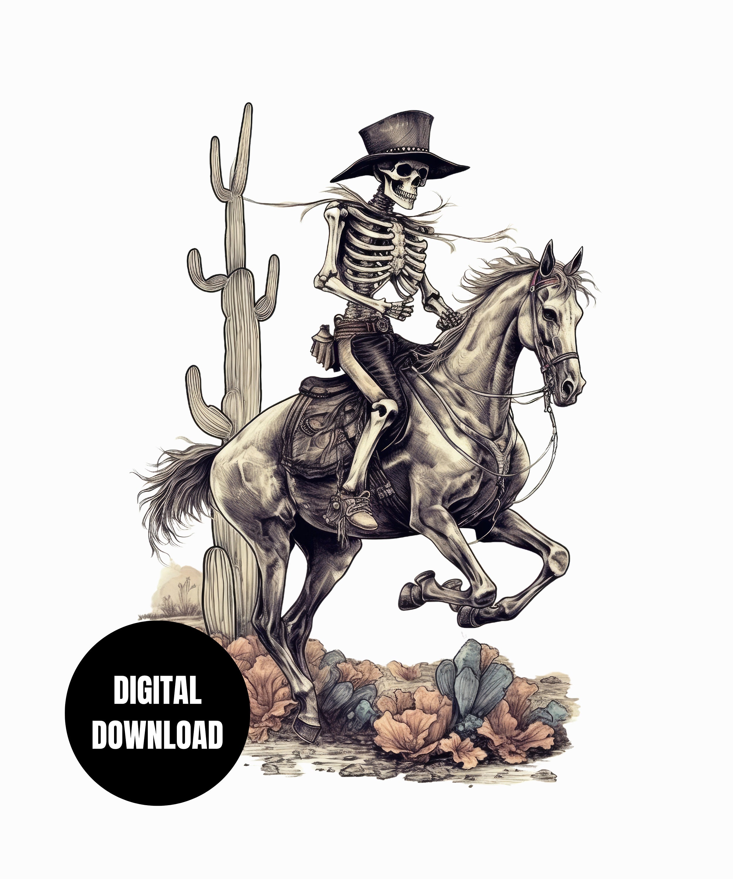 Cowboy Skeleton PNG, Retro Western Desert Wild West Sublimation ...
