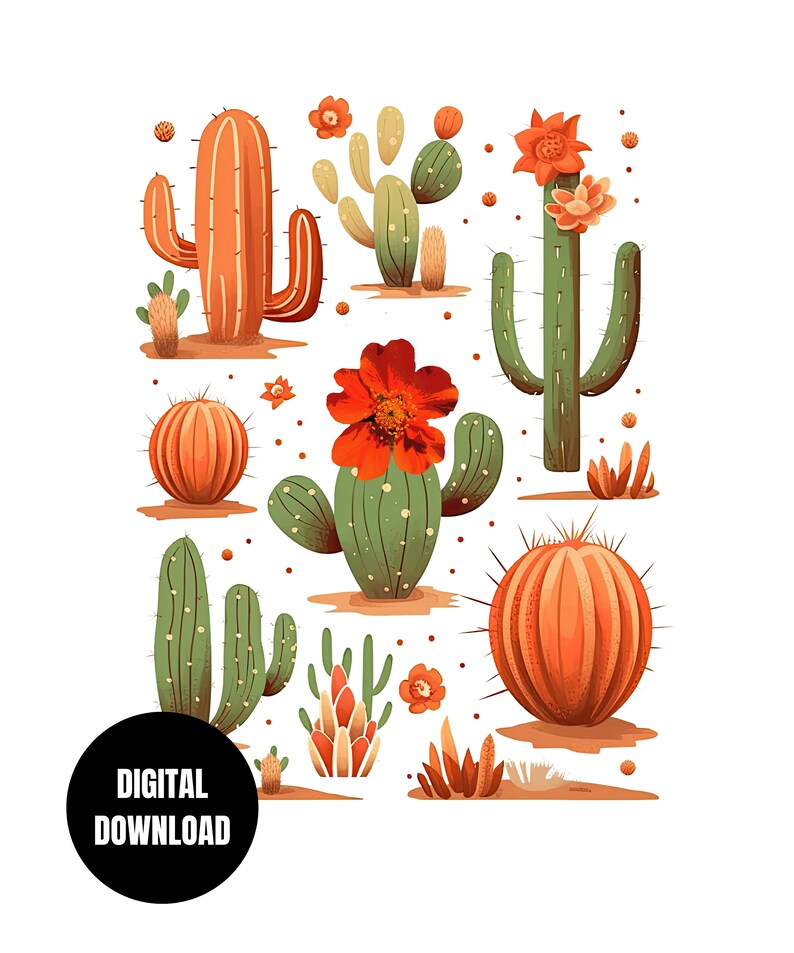 Desert Cactus Floral PNG Wild West Western Botanical Plants - Etsy