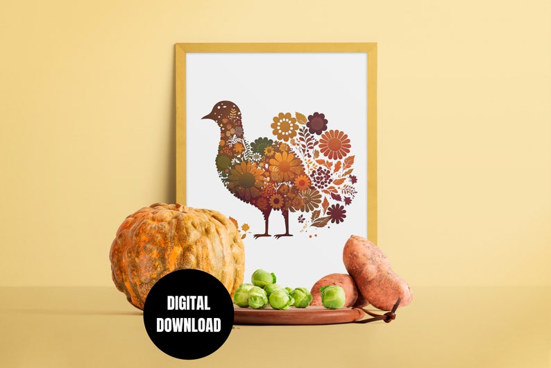 Turkey Bird Floral PNG Aesthetic Fall Vibes Thanksgiving - Etsy