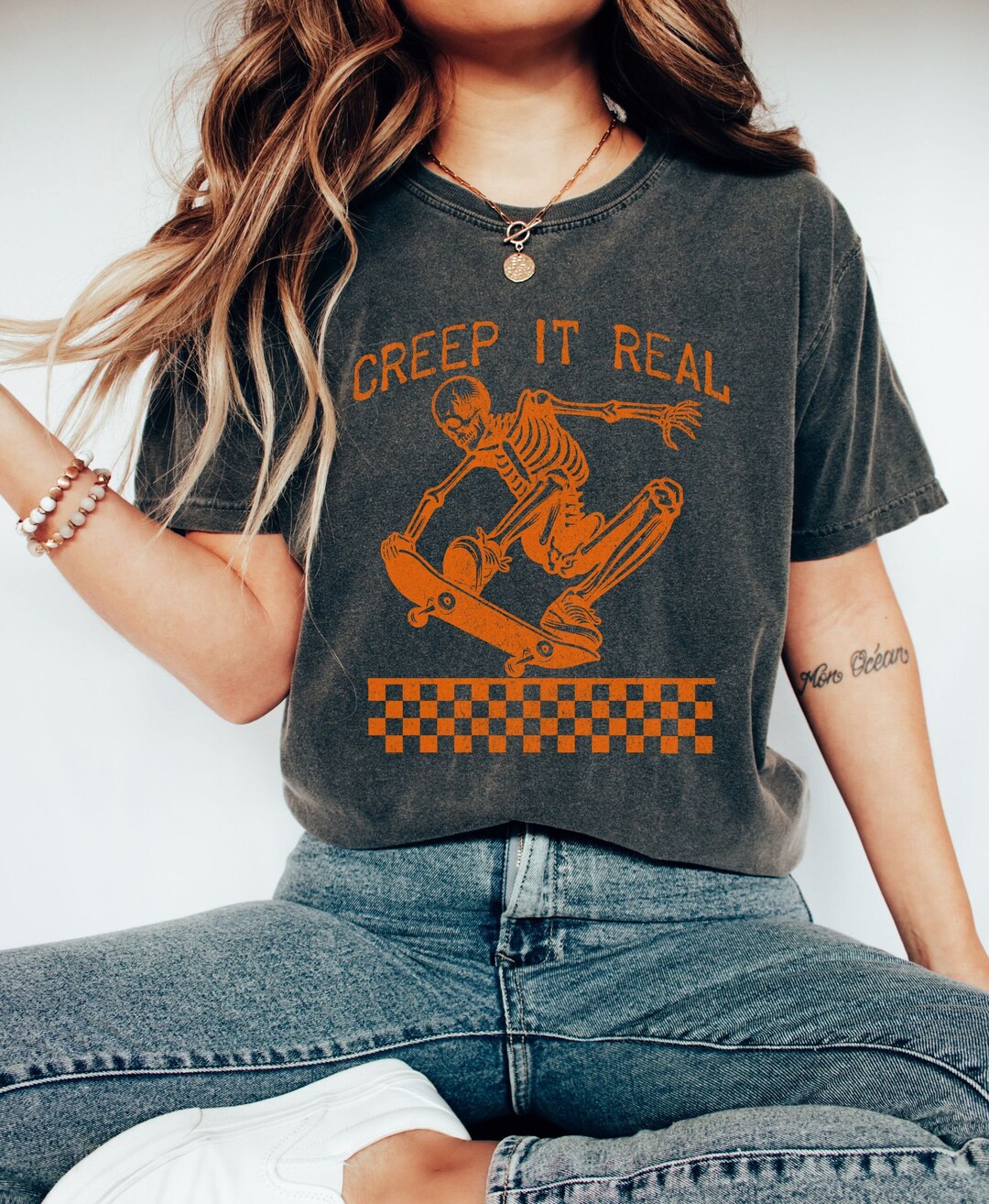 Retro Skateboard Skeleton PNG, Creep It Real Spooky Skeleton ...