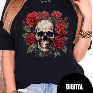 Retro Red Roses Skull PNG, Gothic Skull Skeleton Floral, Sublimation ...