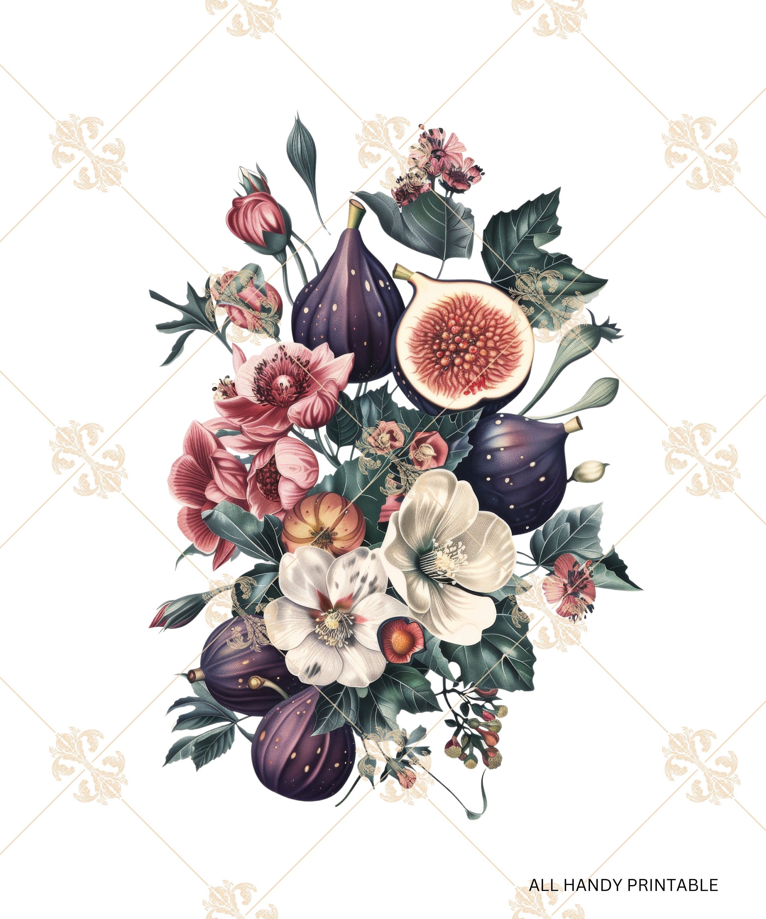 Vintage Figs Floral PNG, Aesthetic Retro Fig Fruit Flower, Botanical ...