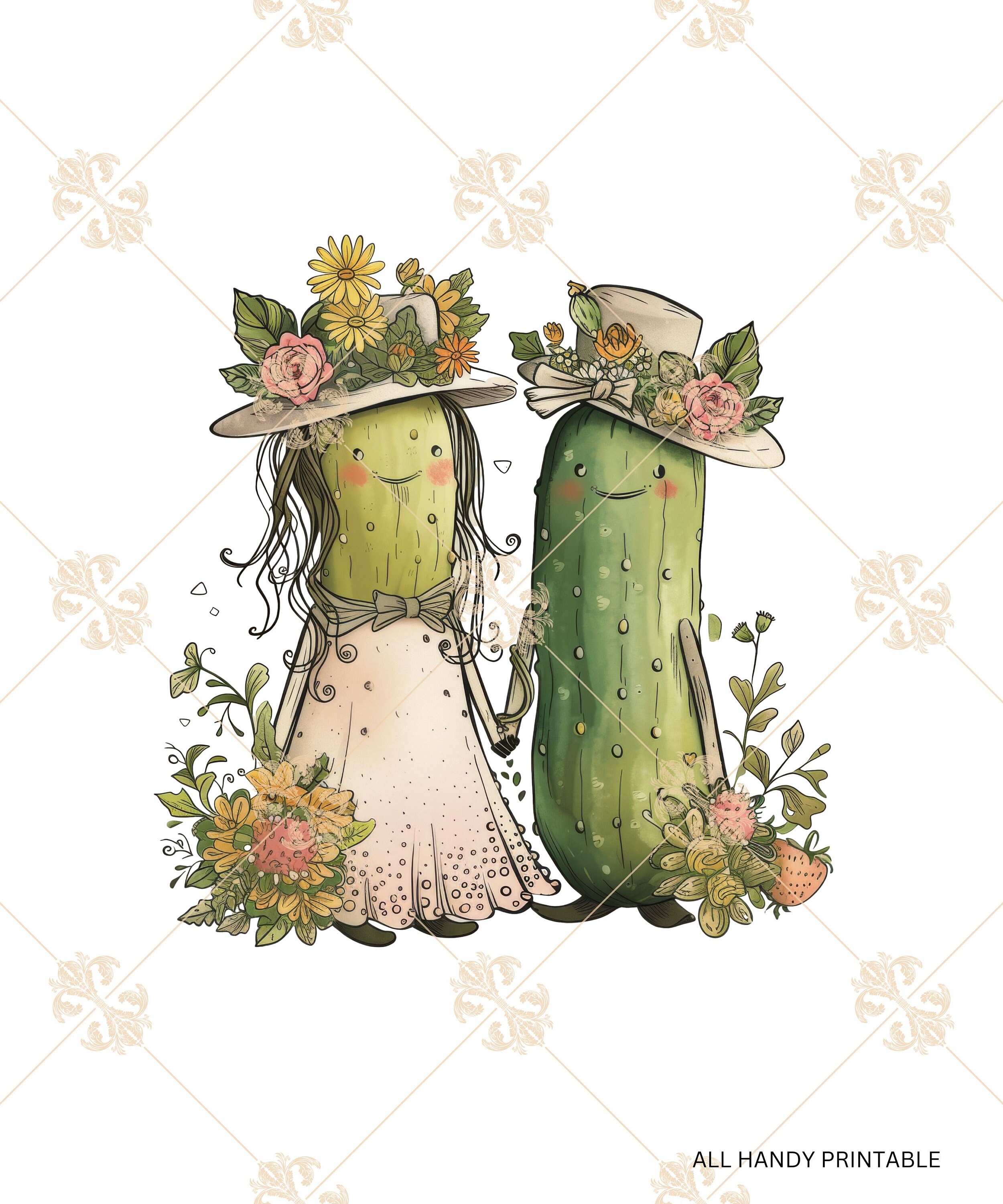 Cute Pickle Love Story PNG, Funny Pickle Bride and Groom Wedding ...