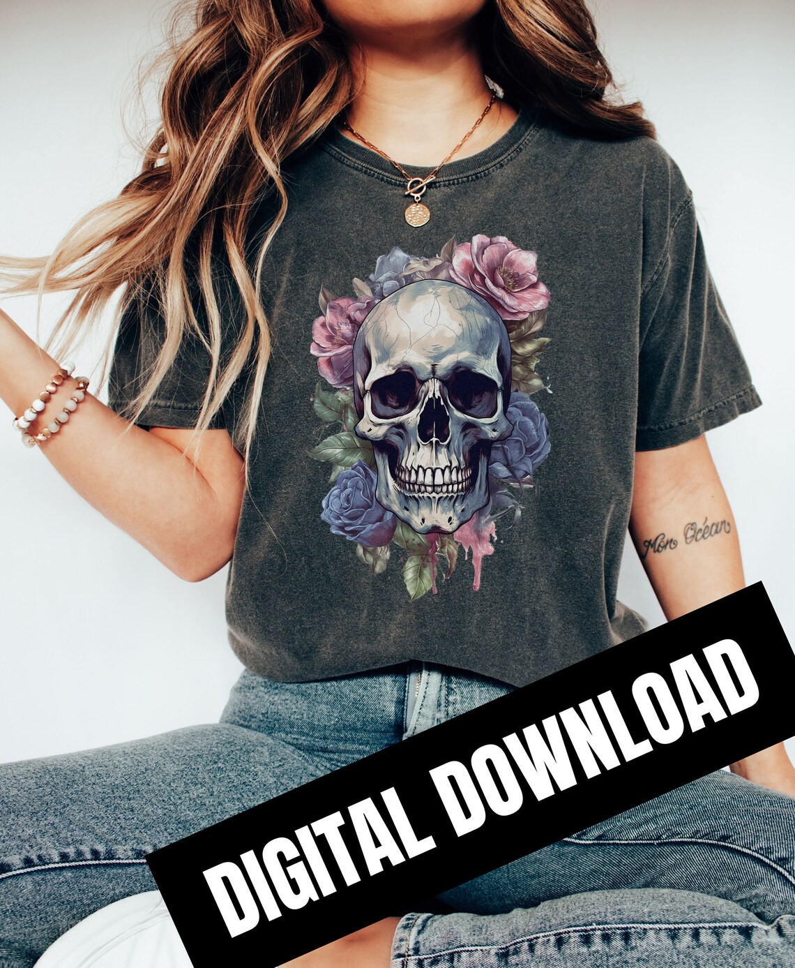 Skull With Bridal Roses PNG, Bride Skull Floral, Skull Sublimation ...