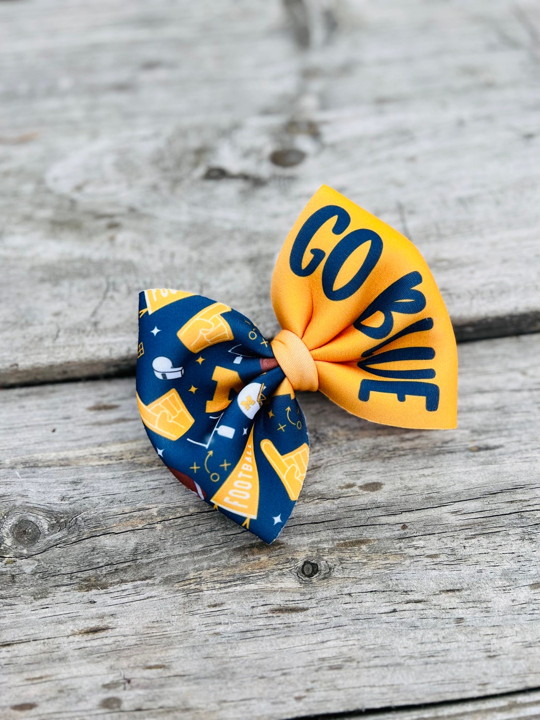 Blue and Maize Bow PUFF Bow Nylon Bow Football Bow Hair Accessories Big ...