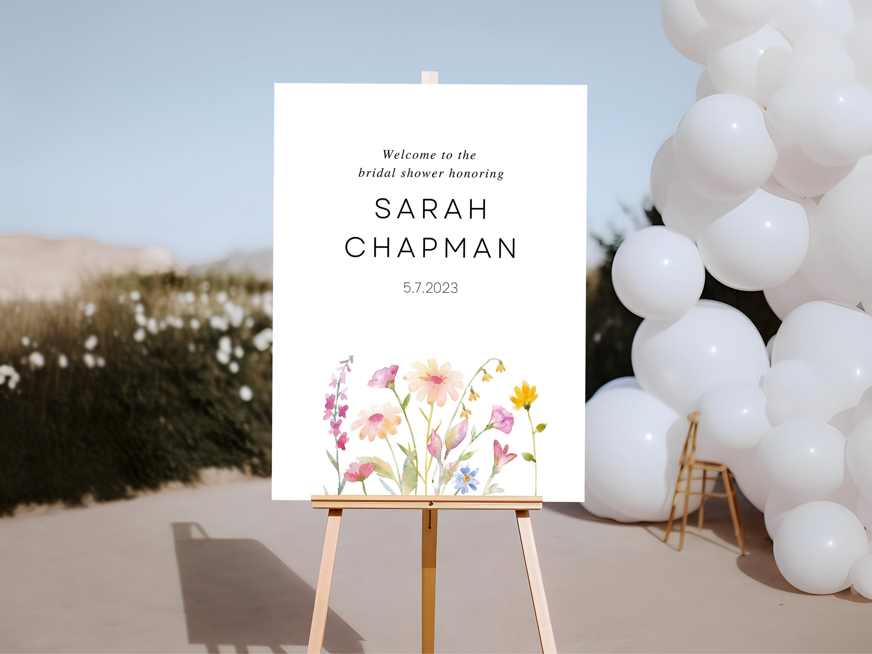 Chic Bridal Shower Welcome Sign, Wildflower Welcome Sign, Editable ...