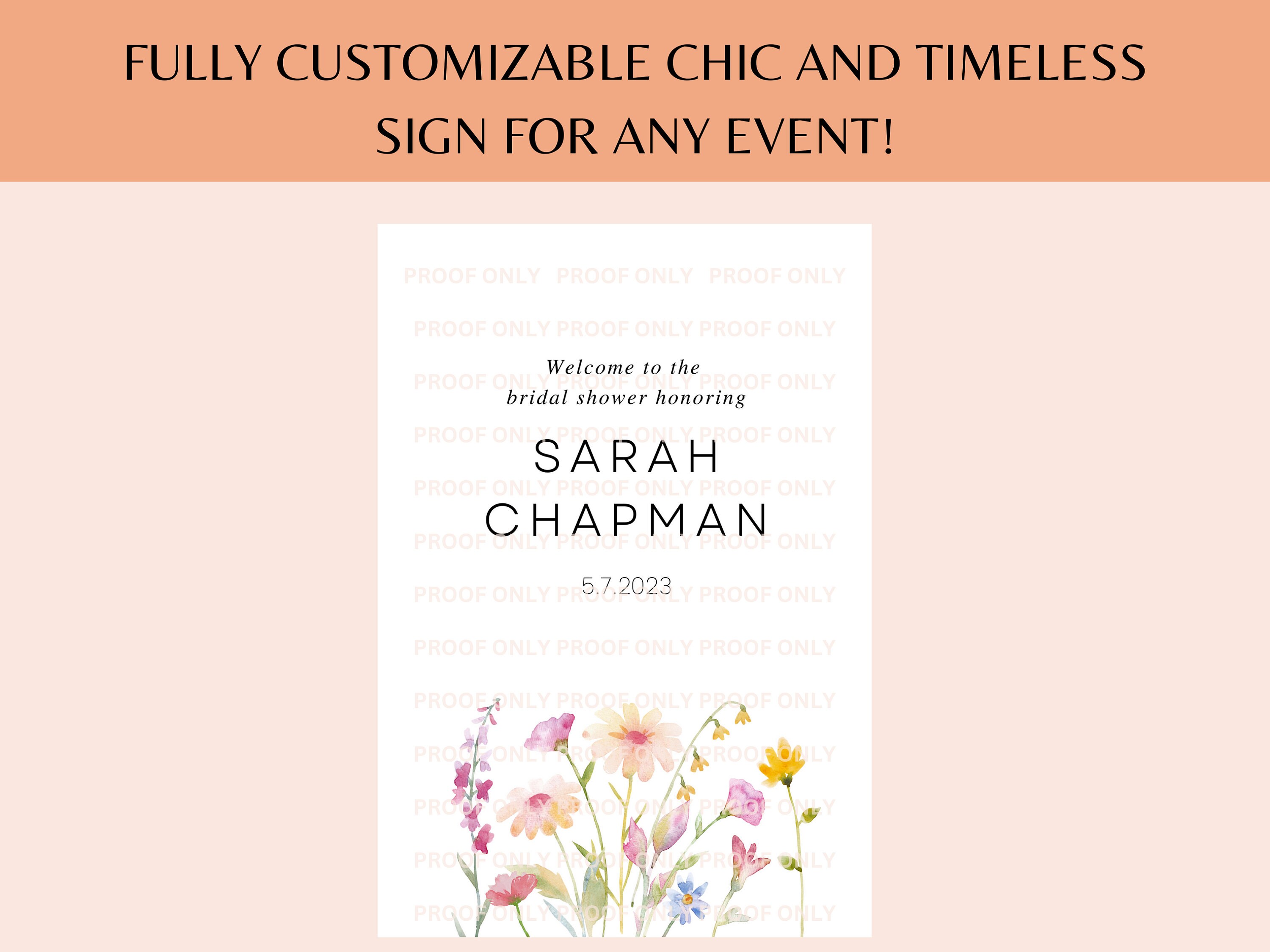 Chic Bridal Shower Welcome Sign, Wildflower Welcome Sign, Editable ...