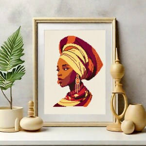 Traditional African Cross Stitch Pattern, African Woman With Head Wrap ...