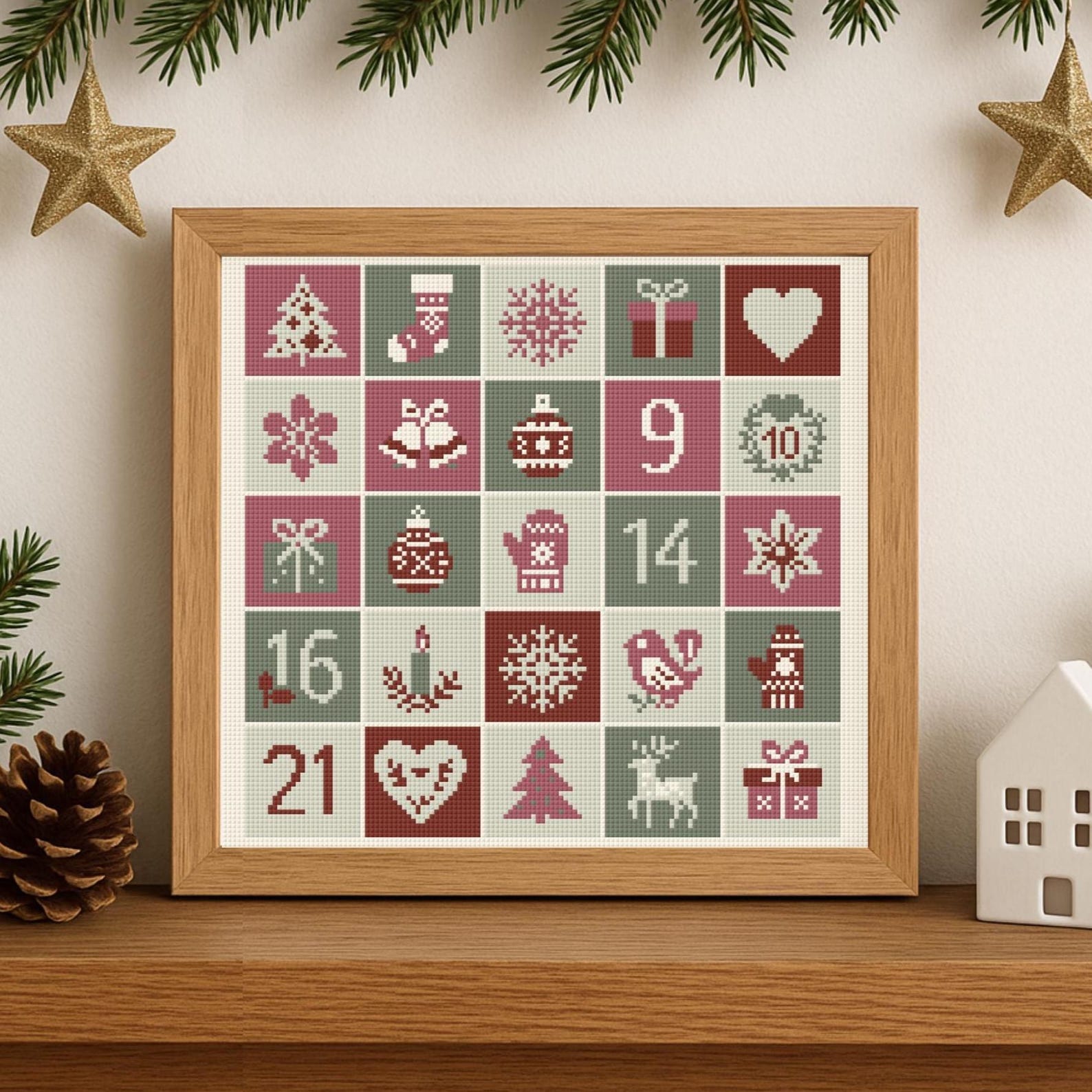 Scandi Advent Calendar Cross Stitch Pattern: Nordic Folk Art (digital ...
