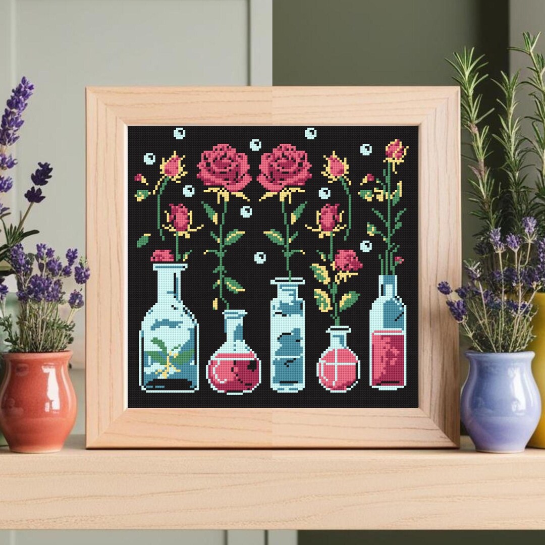 Chemistry Test Tubes Cross Stitch Pattern, Lab Bottles With Flowers ...