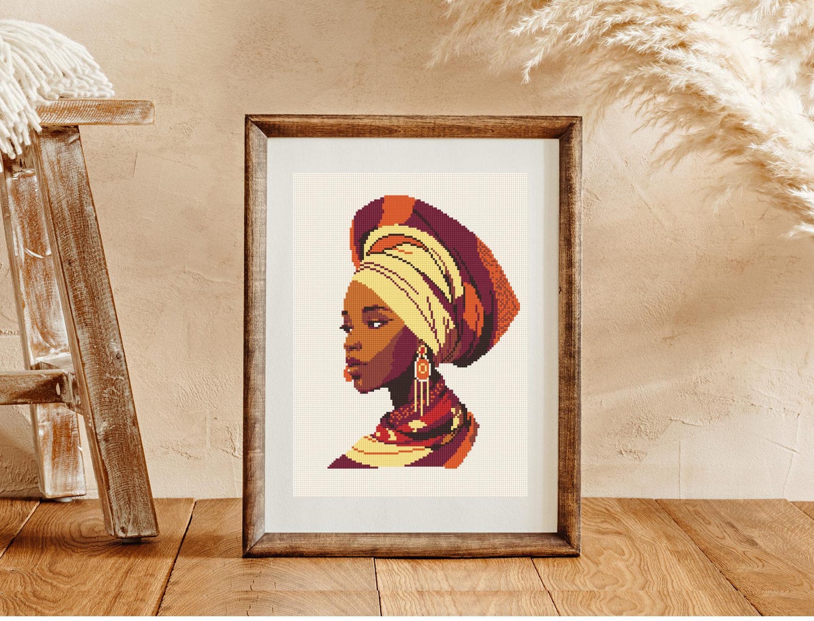 Traditional African Cross Stitch Pattern, African Woman With Head Wrap ...