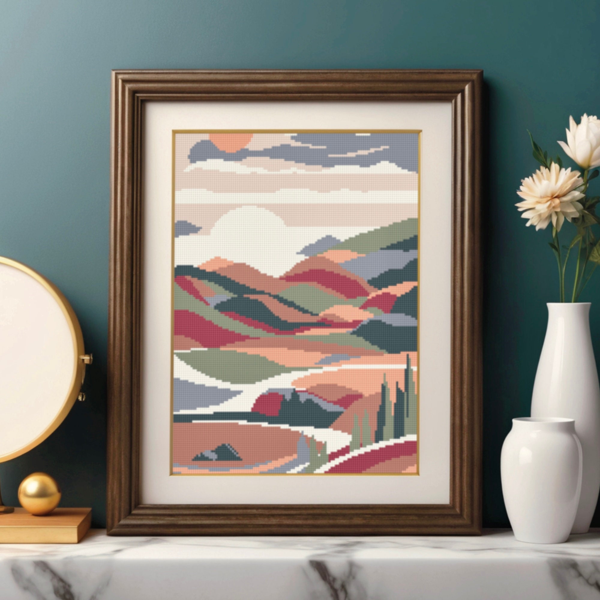 Abstract Boho Landscape Cross Stitch, Minimal Art Pattern Xstitch ...