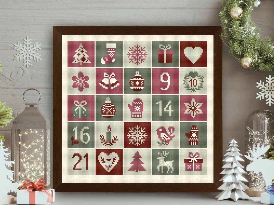 Scandi Advent Calendar Cross Stitch Pattern: Nordic Folk Art (digital ...