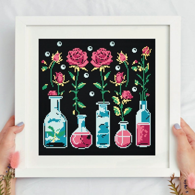 Chemistry Test Tubes Cross Stitch Pattern, Lab Bottles With Flowers ...