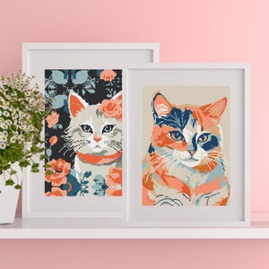 Set of Two Cat Portraits Cross Stitch Download Patterns, Abstract Cat ...