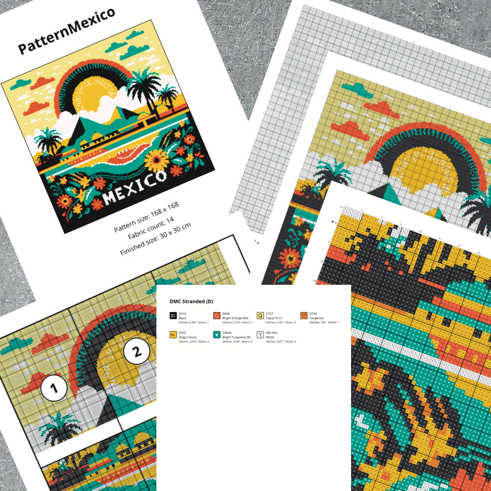 Colorful Travel Mexico Cross Stitch Pattern, Mexican Pyramids Funky ...