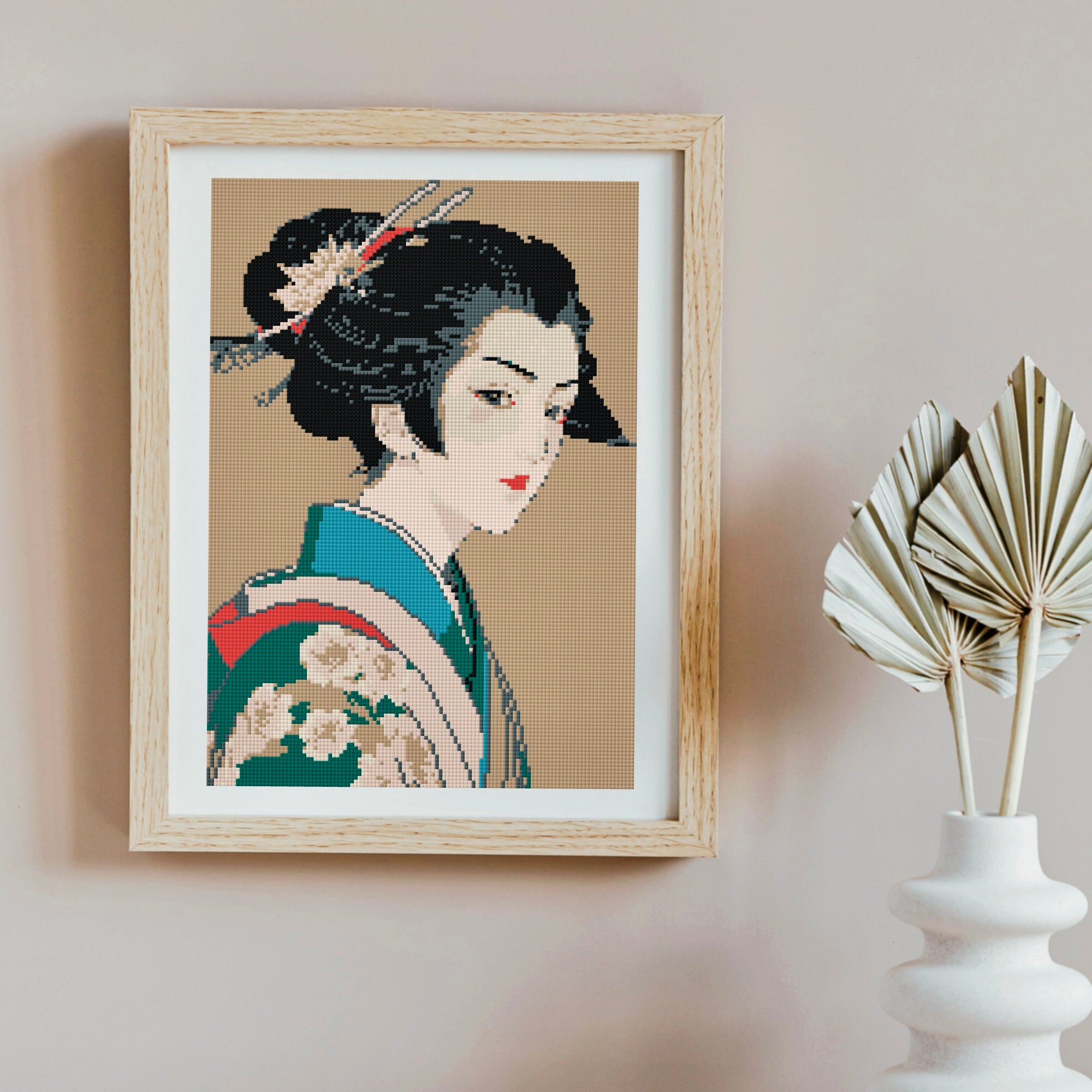 Geisha Wall Art Cross Stitch Patterns, Oriental Asian Cross Stitch Set ...