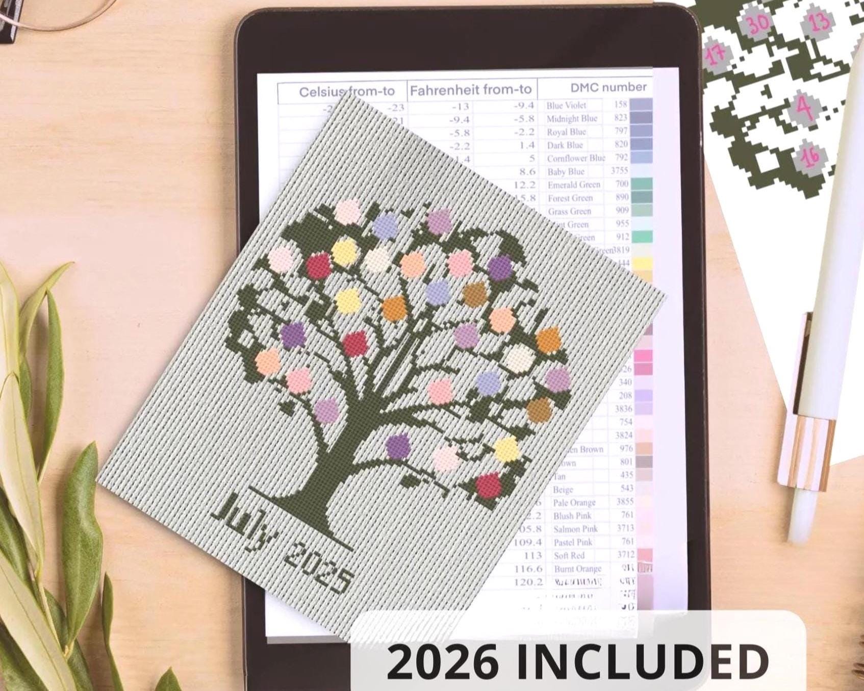 Temperature Tree Cross Stitch Pattern: Customizable Calendar Project ...