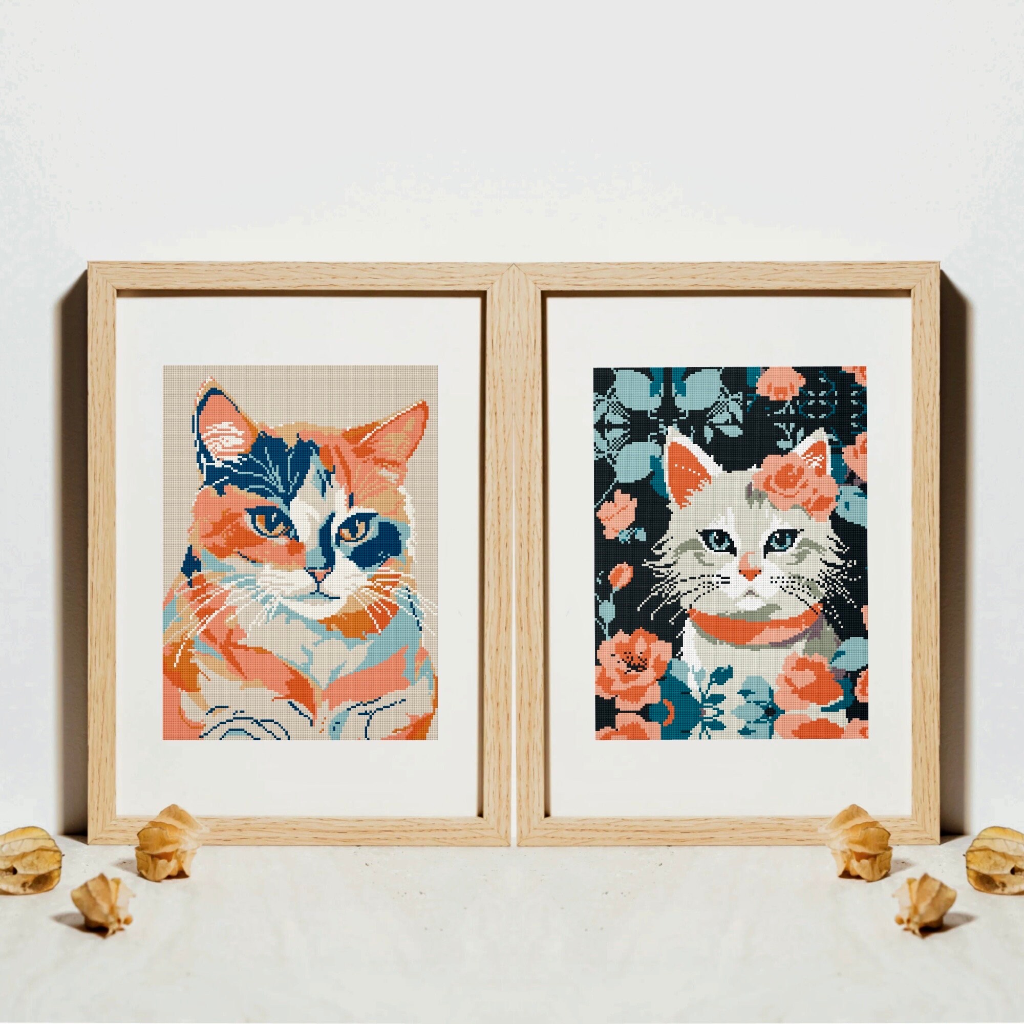 Set of Two Cat Portraits Cross Stitch Download Patterns, Abstract Cat ...