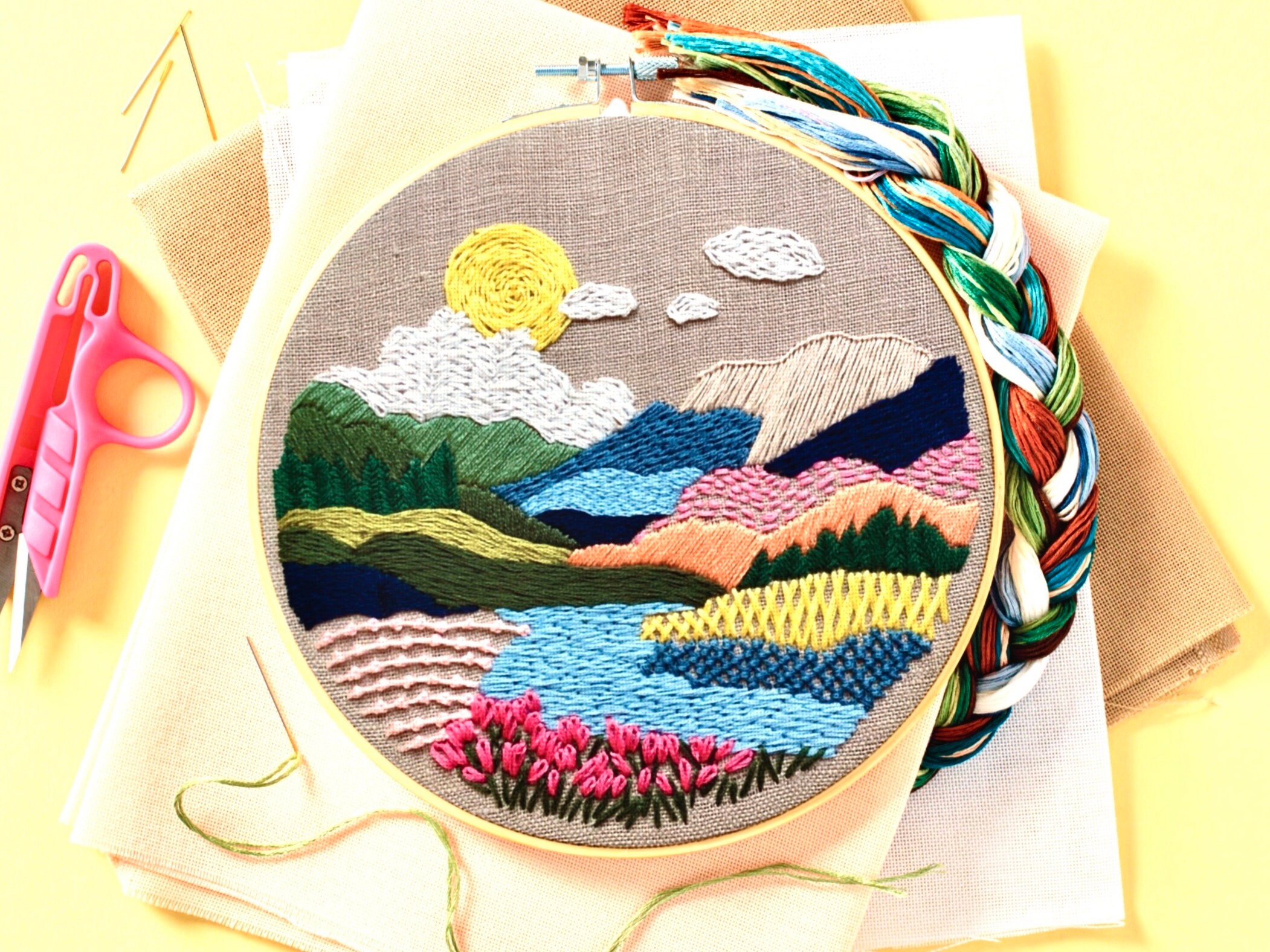 River Fields Scenery Embroidery Pattern With Step by Step Video and ...