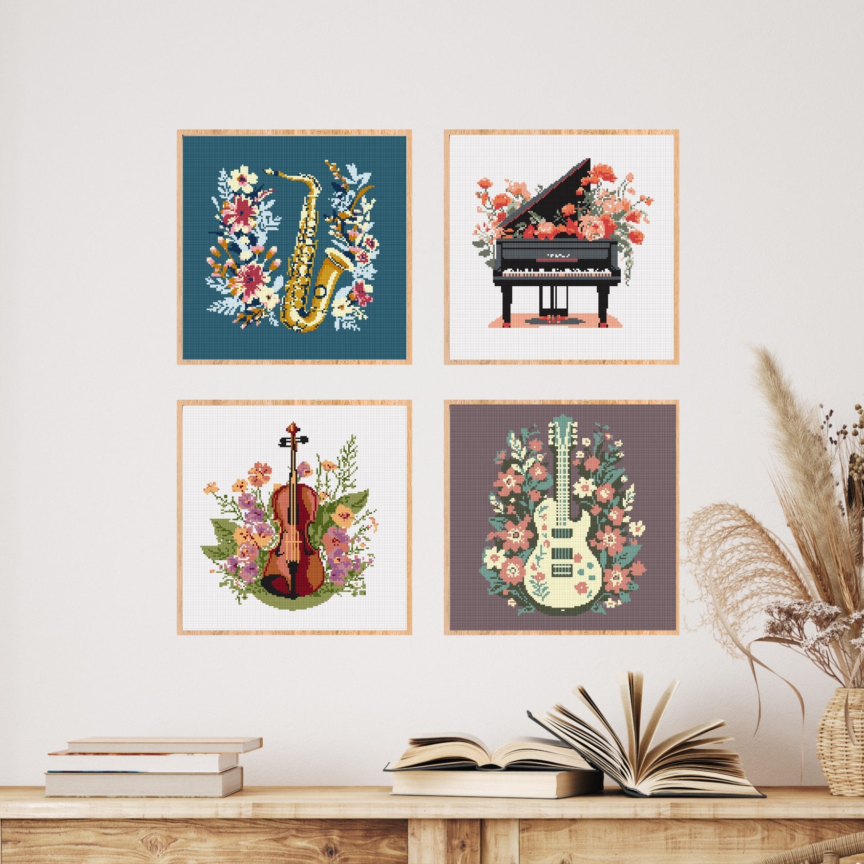 Musical Instruments Bundle Cross Stitch Patterns, Piano Guitar Violin ...
