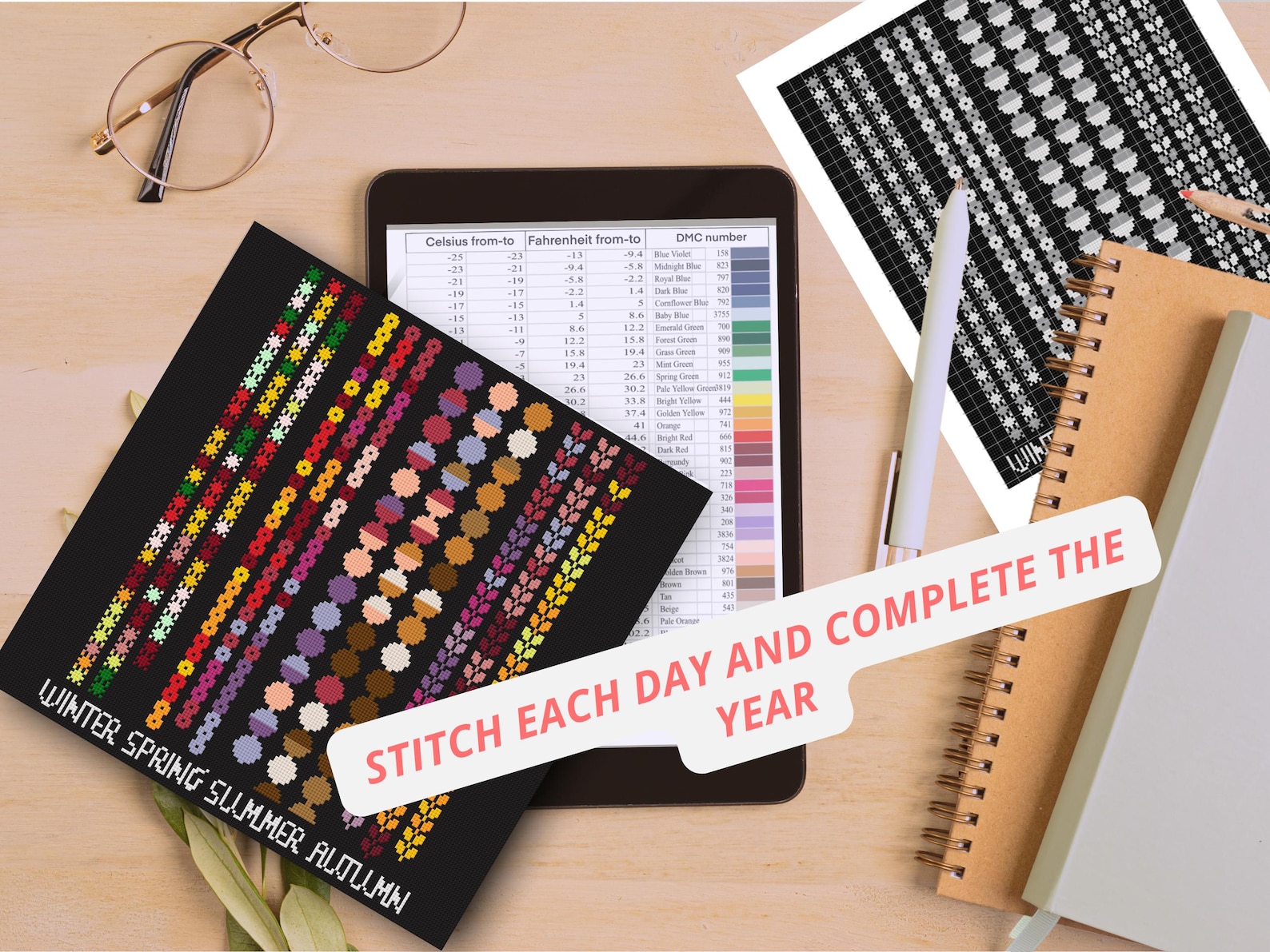 Temperature Seasons Cross Stitch Pattern: Yearly Weather Chart (PDF ...