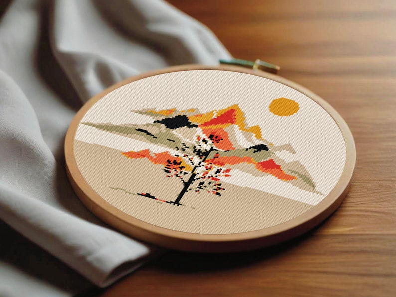 Minimalist Cross Stitch, Simple Cross Stitch Pattern, Bohemian Cross Stitch, Landscape Cross ...
