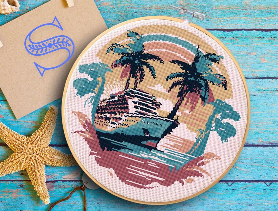 Ship Cross Stitch Pattern, Boat Cross Stitch, Tropical Cross Stitch PDF ...