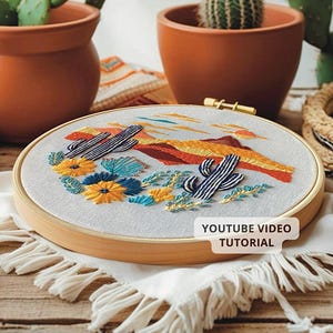 Southwestern Landscape Embroidery Digital Patterns With Video Tutorial, Cacti Desert Scenery ...